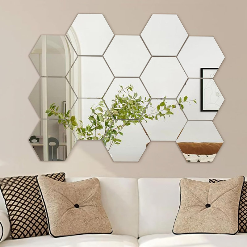Ebern Designs 10 Pieces Hexagonal Mirror Wall Mirror ,Glass Mirror Mirrors Decor For Home ...